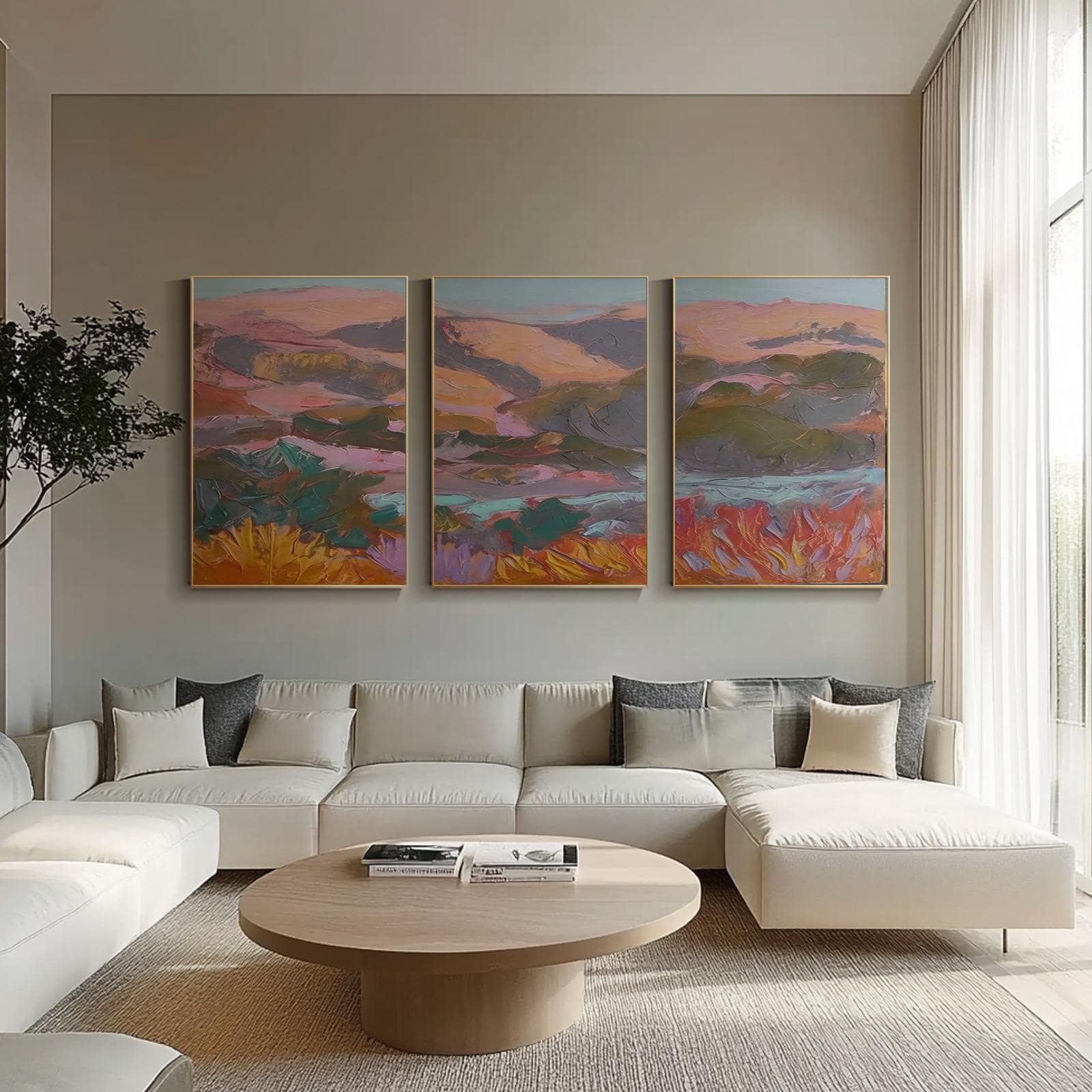 Abstract Mountain Landscape Triptych Oil Painting – Modern Colorful ...