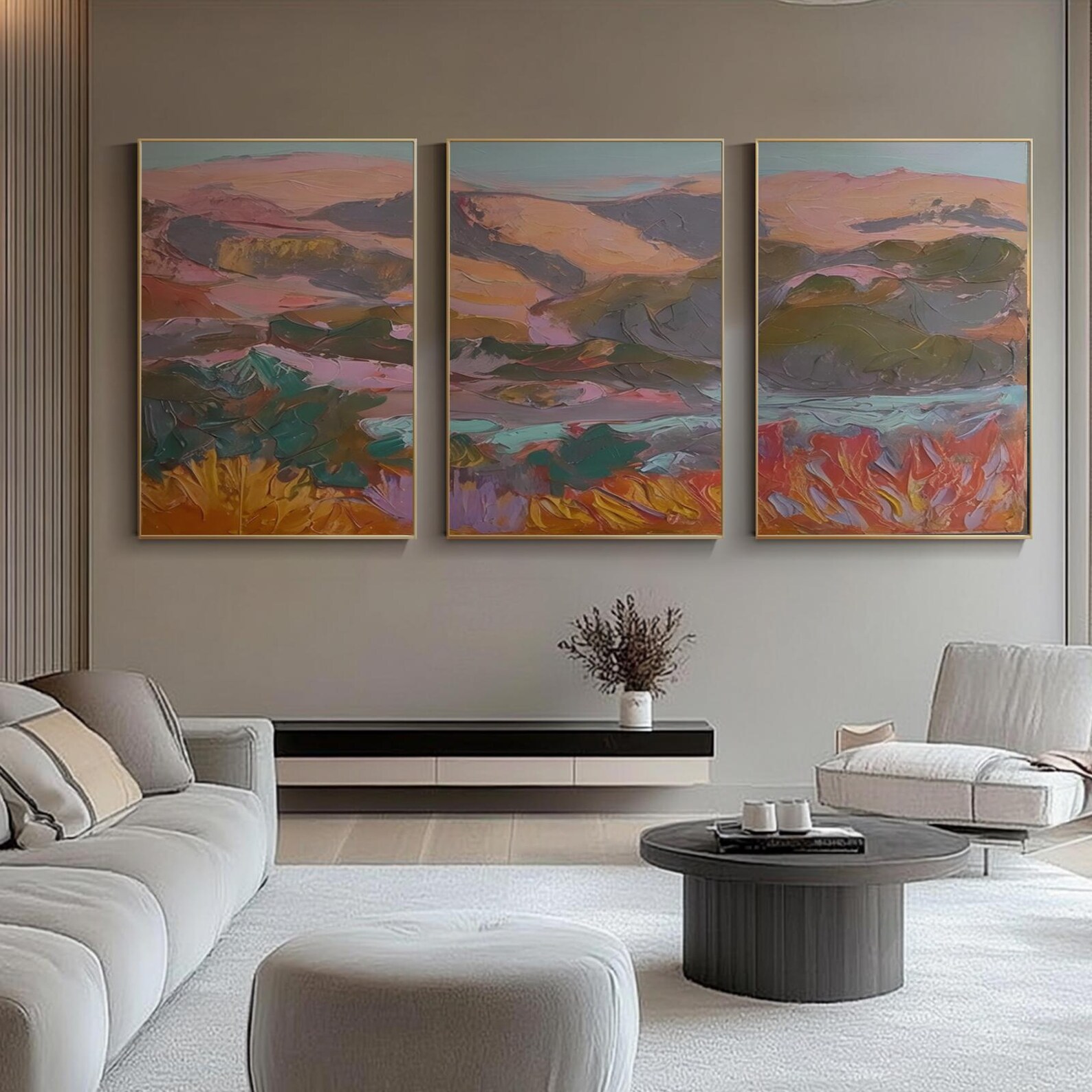 Abstract Mountain Landscape Triptych Oil Painting – Modern Colorful ...