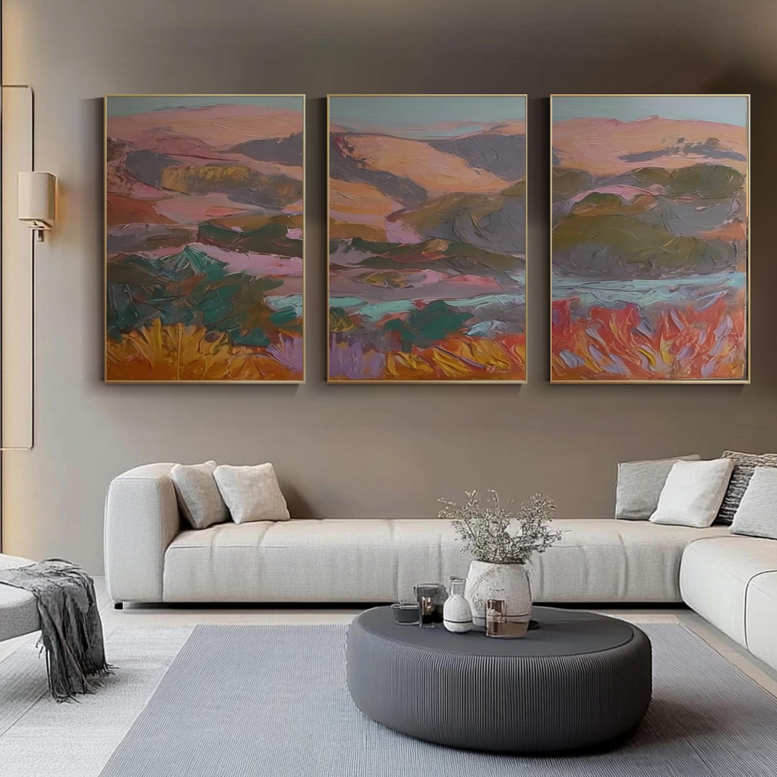 Abstract Mountain Landscape Triptych Oil Painting – Modern Colorful ...