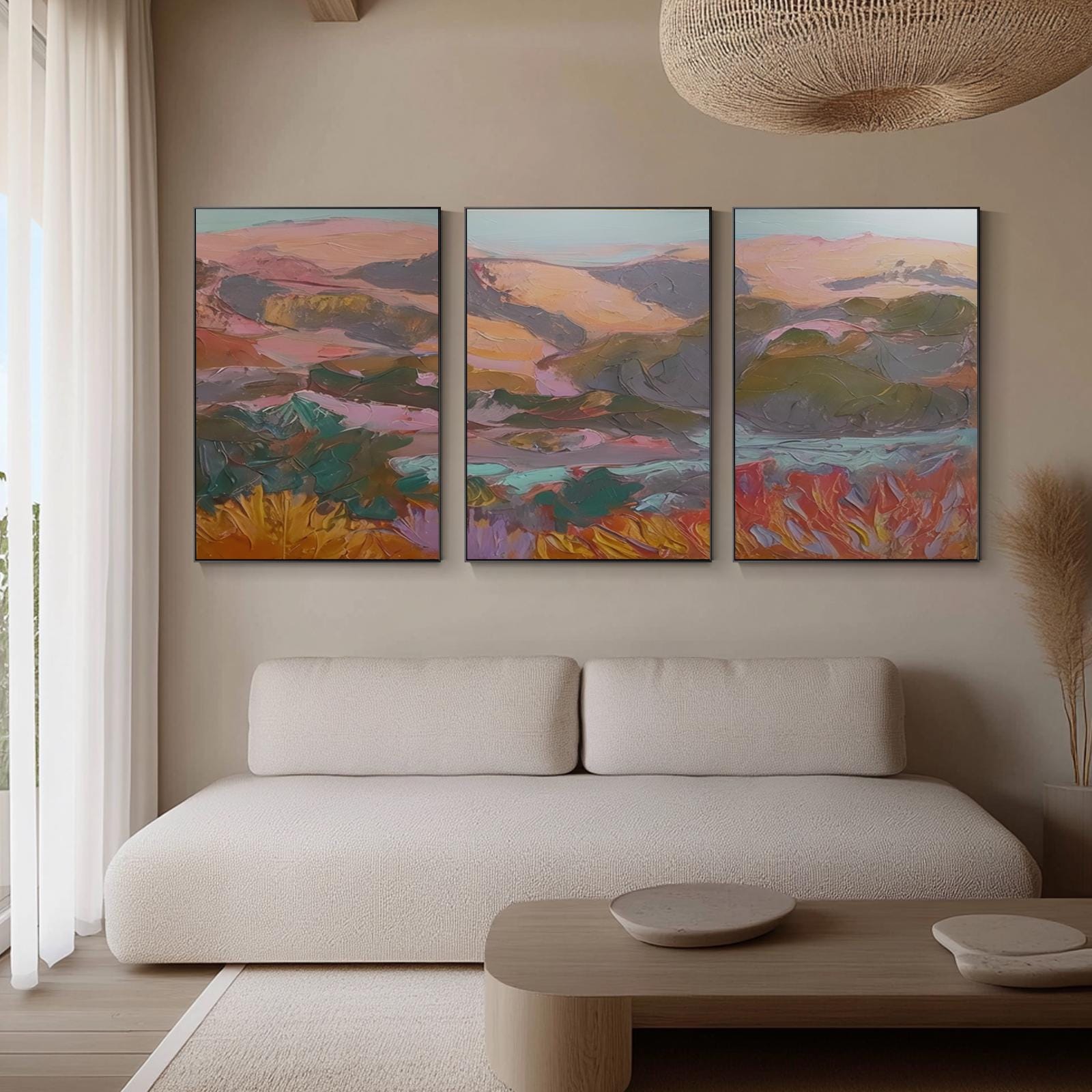 Abstract Mountain Landscape Triptych Oil Painting – Modern Colorful ...