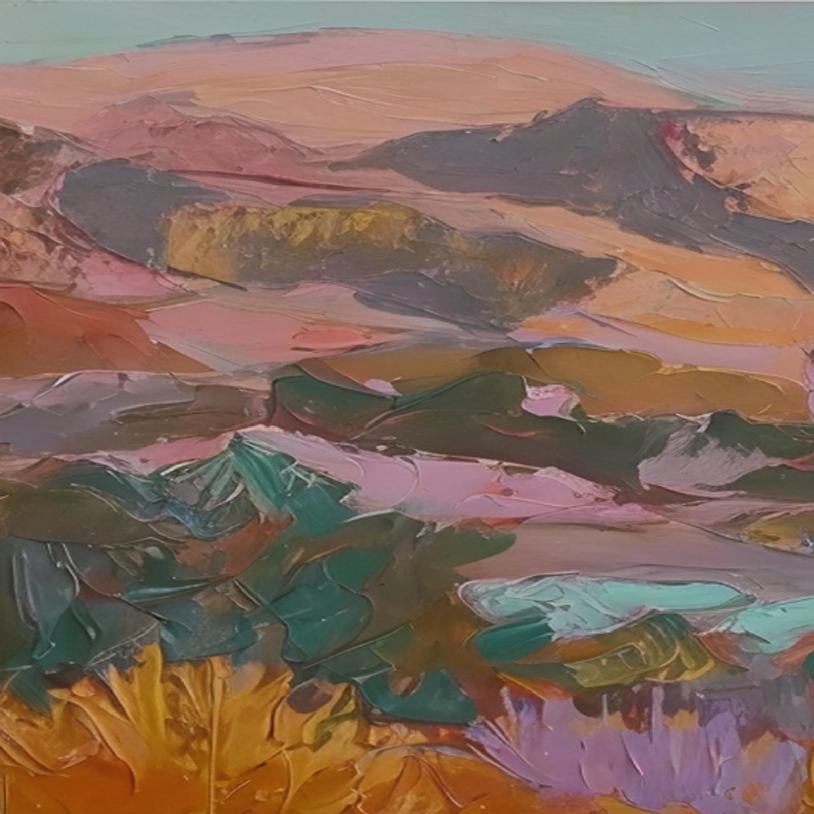 Abstract Mountain Landscape Triptych Oil Painting – Modern Colorful ...