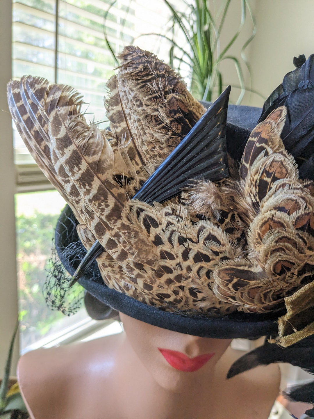 Vintage Black Art Deco Abstract Bird Feather Shape Decoration Hat ...