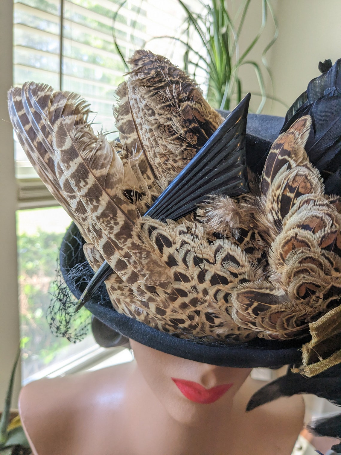 Vintage Black Art Deco Abstract Bird Feather Shape Decoration Hat ...