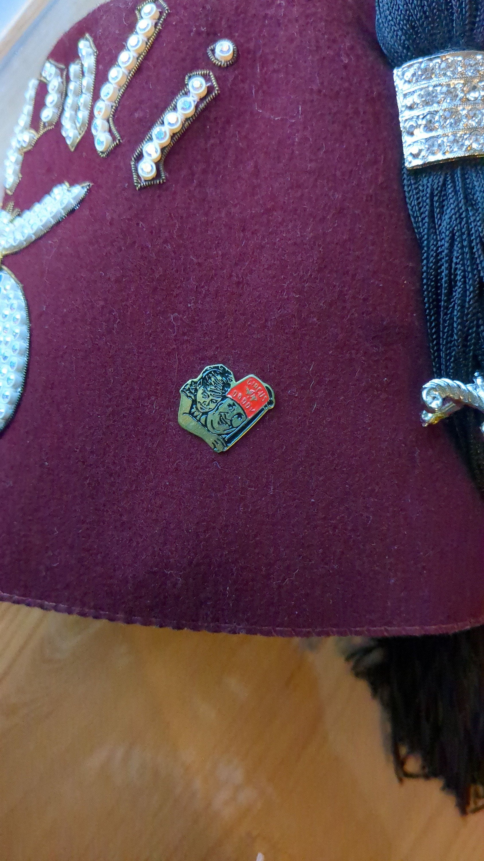 Vintage Bejeweled Shriners Fez Black Tassel Novelty Pin Rhinestones ...