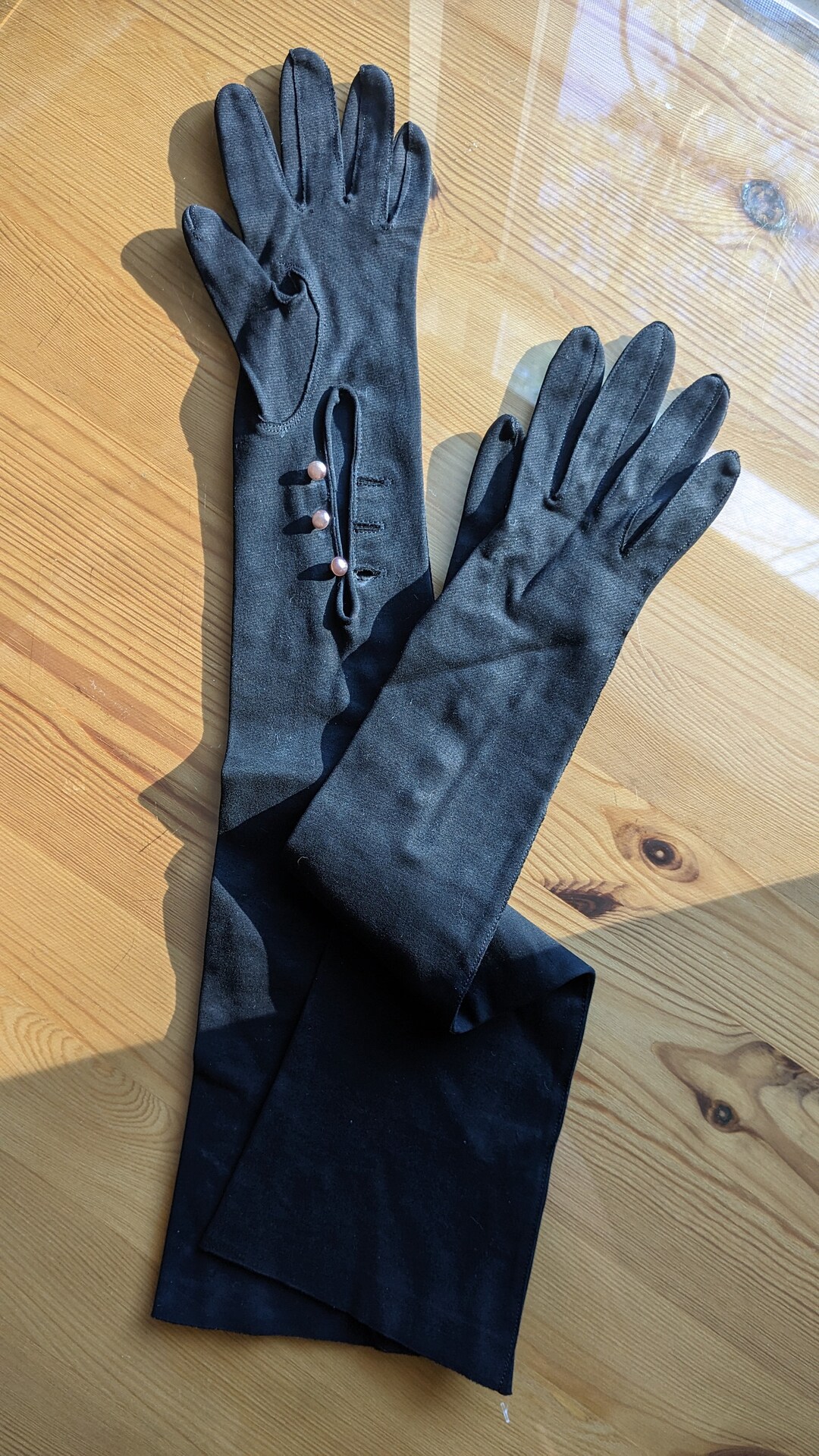 Vintage Long Black Opera Gloves Blue Pearl Buttons Burlesque Theater ...