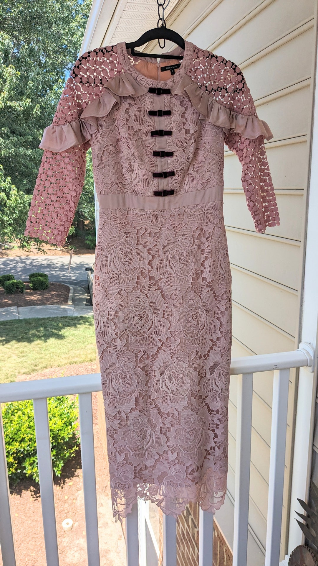 Demure 1930s Style Pink Cotton Lace Dress Dark Magenta Velveteen Bows ...