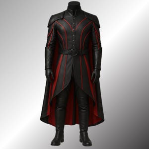 Infernal Shadow Overlord Costume, Handcrafted Black & Red Leather Long ...