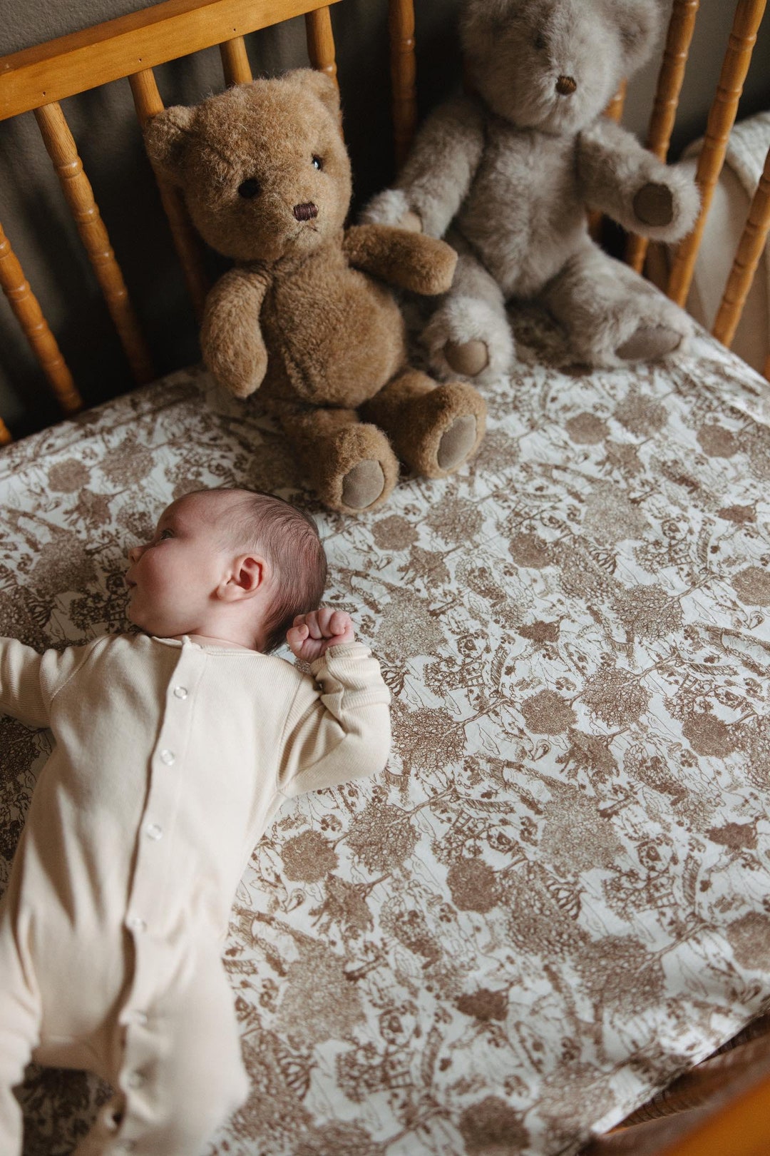 Toile Storybook Fitted Crib Sheet: Beige Neutral Cotton - Etsy