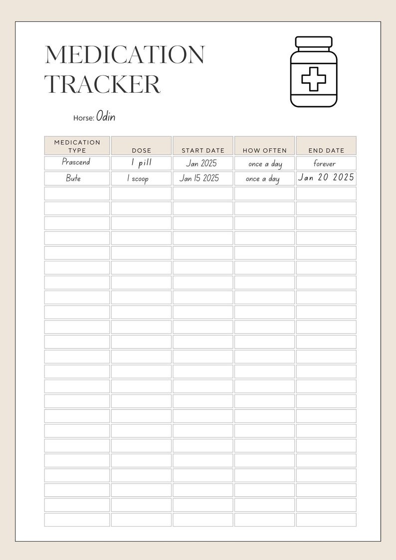 Horse Medication Tracker – Printable Equine Health Record | Digital ...