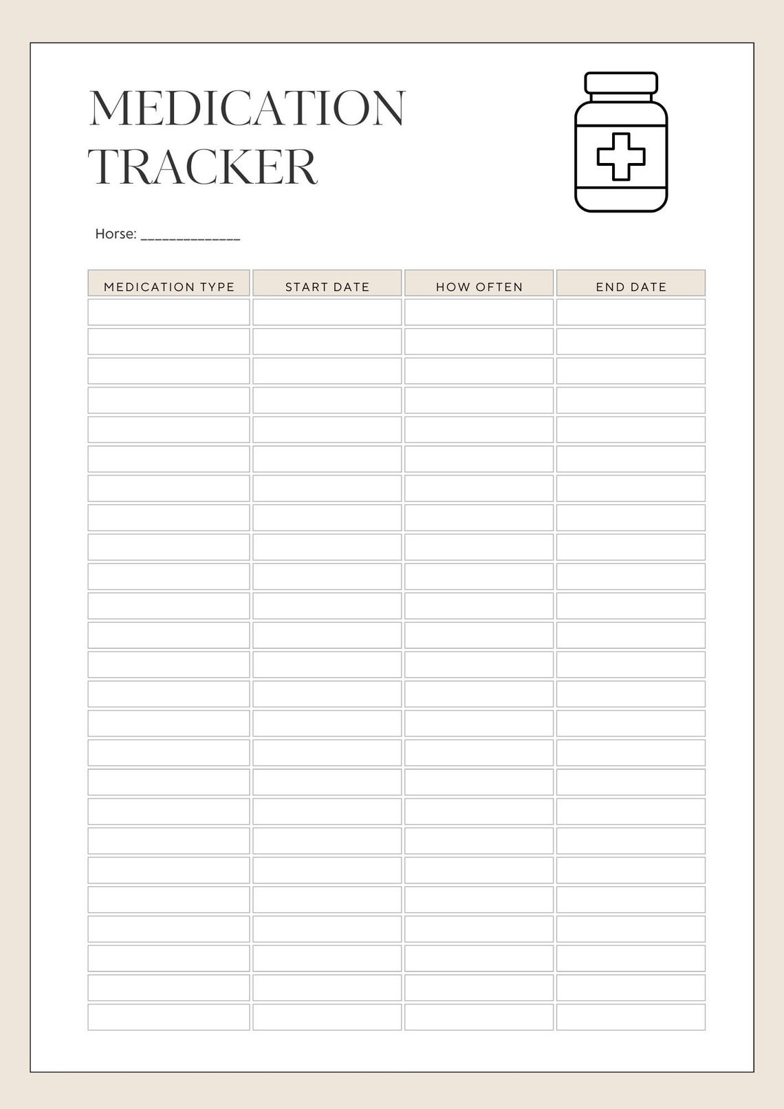 Horse Medication Tracker – Printable Equine Health Record | Digital ...