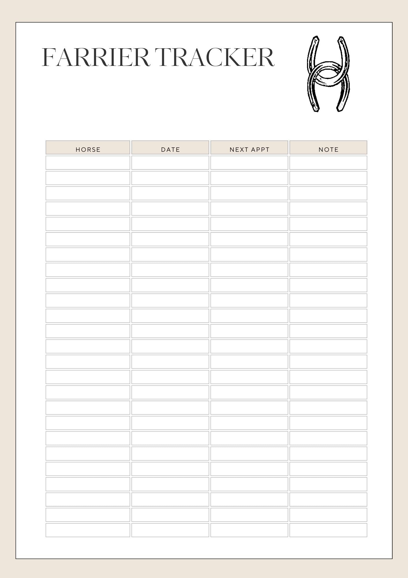 Printable Farrier Tracker for Horse Owners – Digital Download | Horse ...