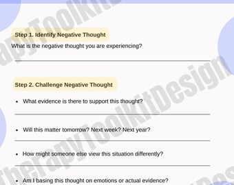 Automatic Negative Thoughts Worksheet - Etsy