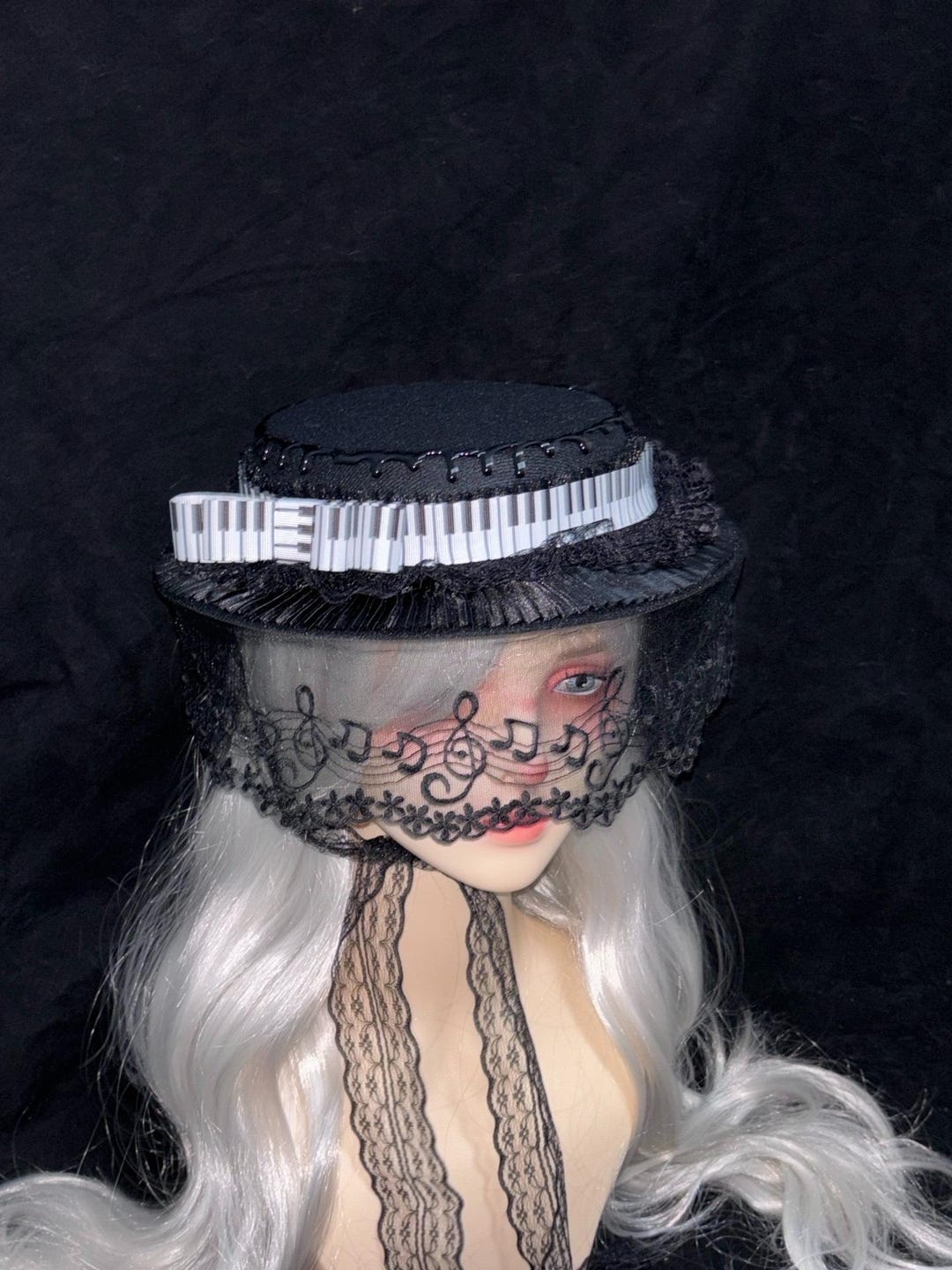 Handmade Gothic Lolita Piano Key Bonnet With Veil & Choker Gift - Etsy