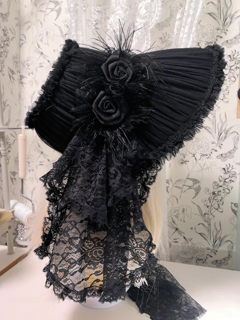 Handmade Gothic Victorian Bonnet, Ruffled Full-head Silhouette - Etsy