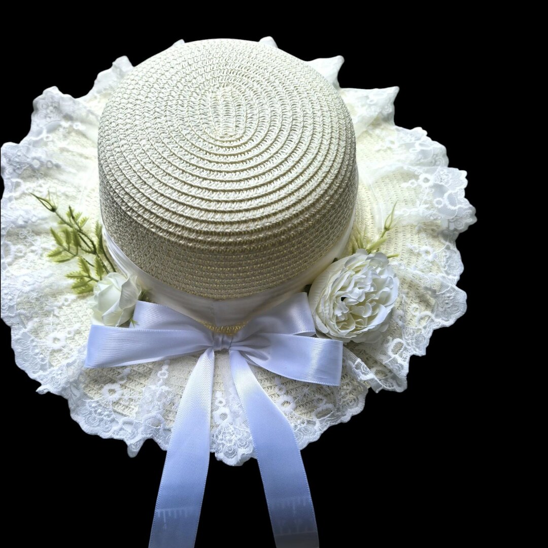 Floral Straw Sun Hat, Lace Trim, Ribbon Bow, Cottagecore Style - Etsy
