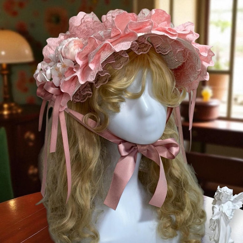 Handmade Lolita Bonnet - Soft Blue Pink White Ruffle Lace Ribbon Hat - Etsy