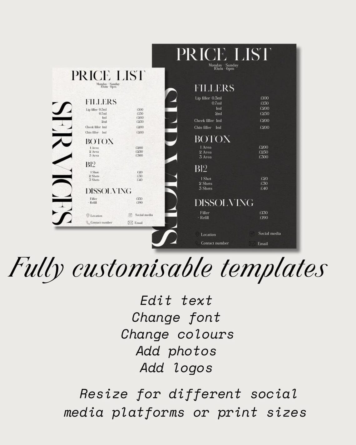 Price List Template Digital Instant Download Cream and Black Classy ...