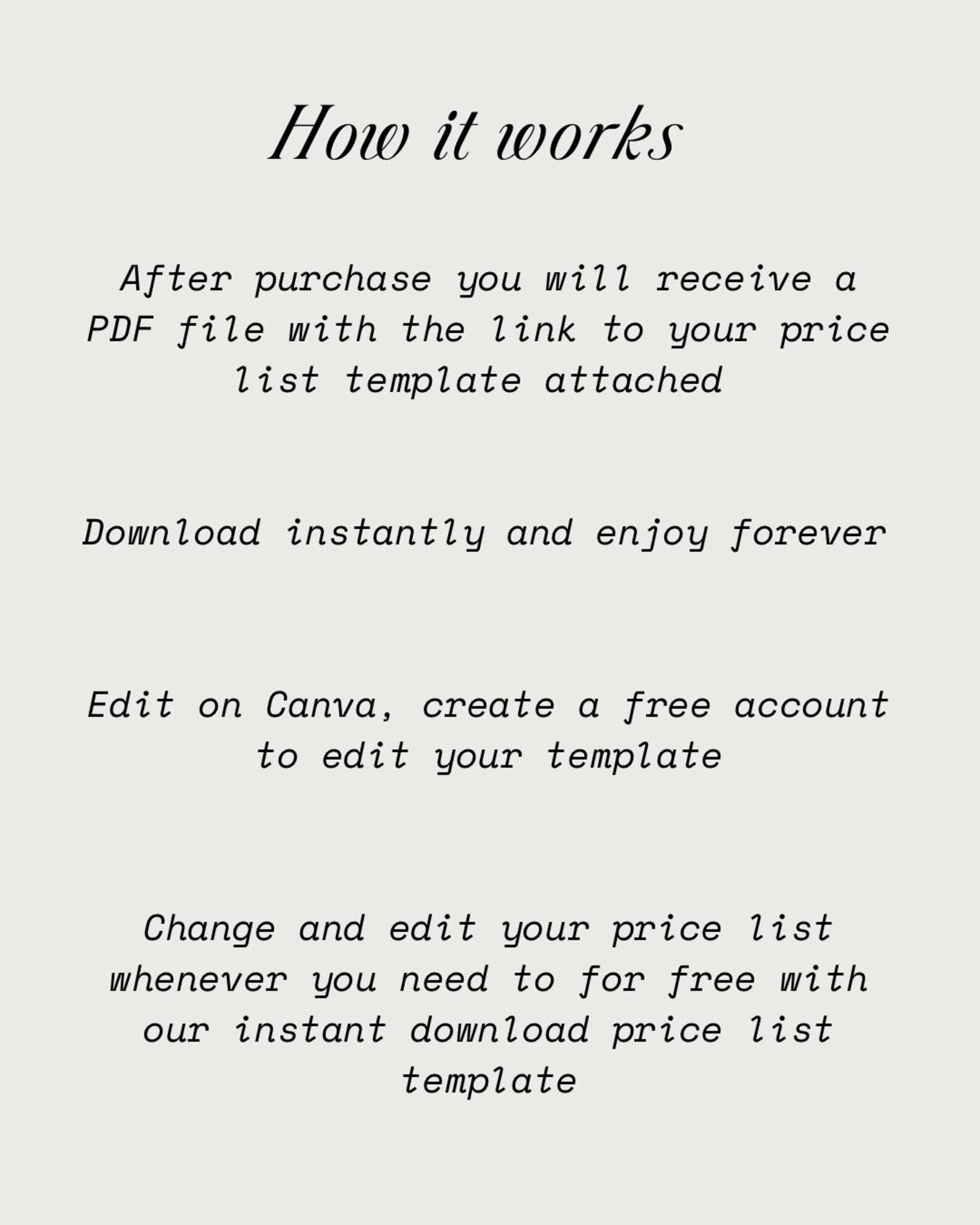 Price List Template Digital Instant Download Cream and Black Classy ...