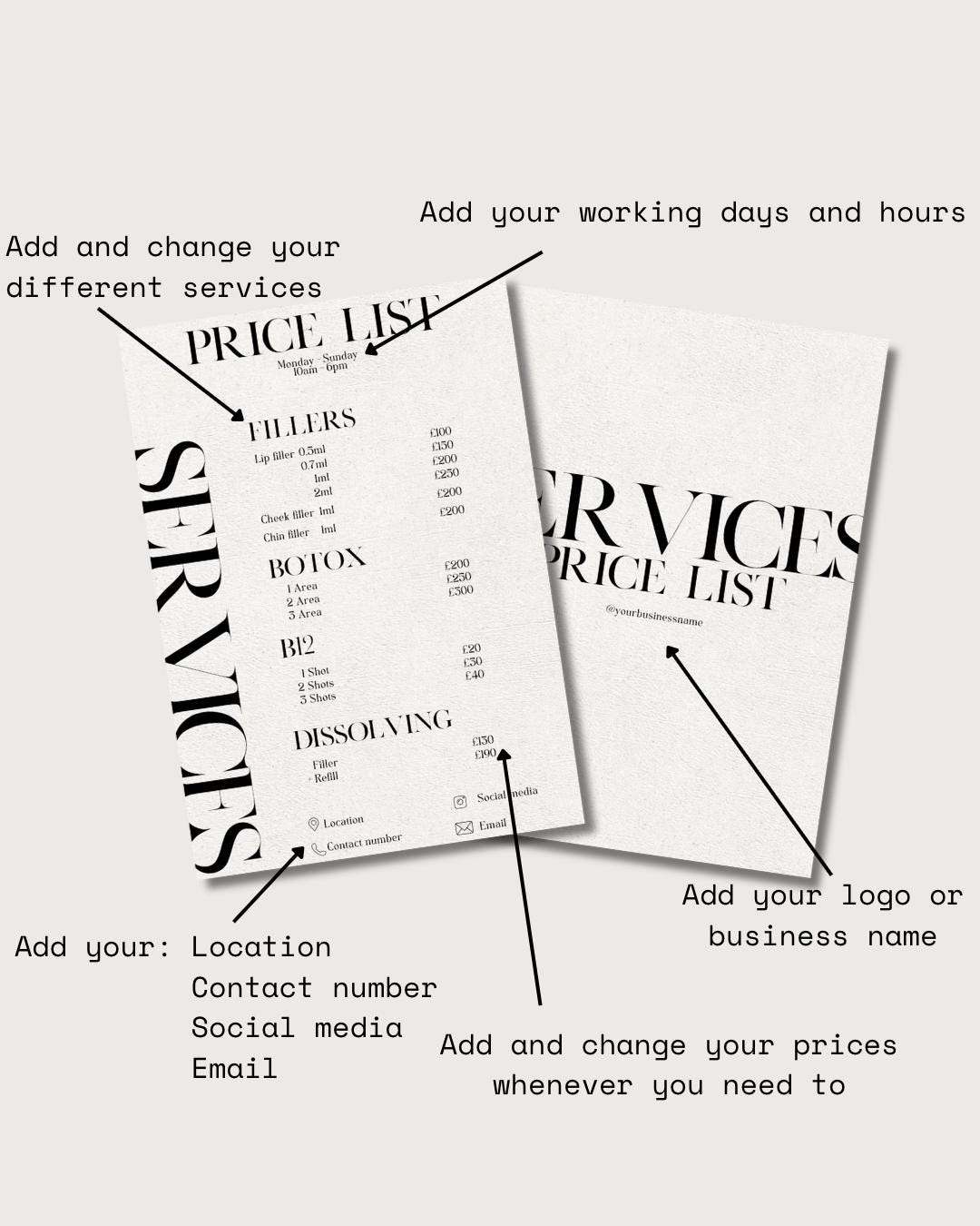 Price List Template Digital Instant Download Cream and Black Classy ...