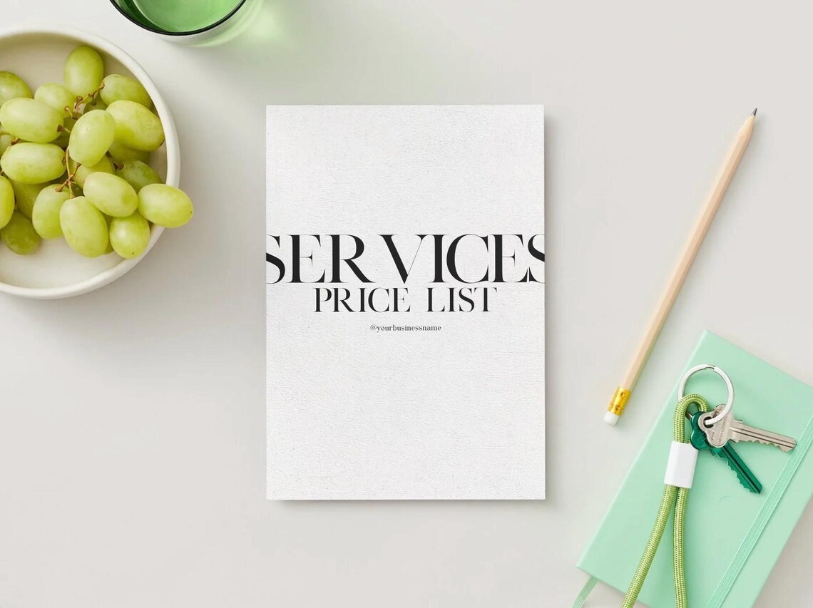 Price List Template Digital Instant Download Cream and Black Classy ...