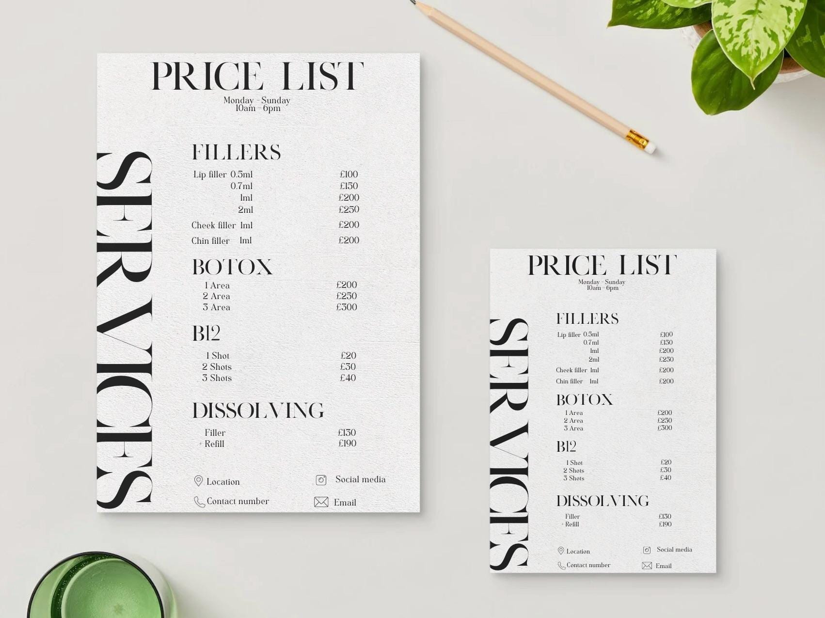 Price List Template Digital Instant Download Cream and Black Classy ...