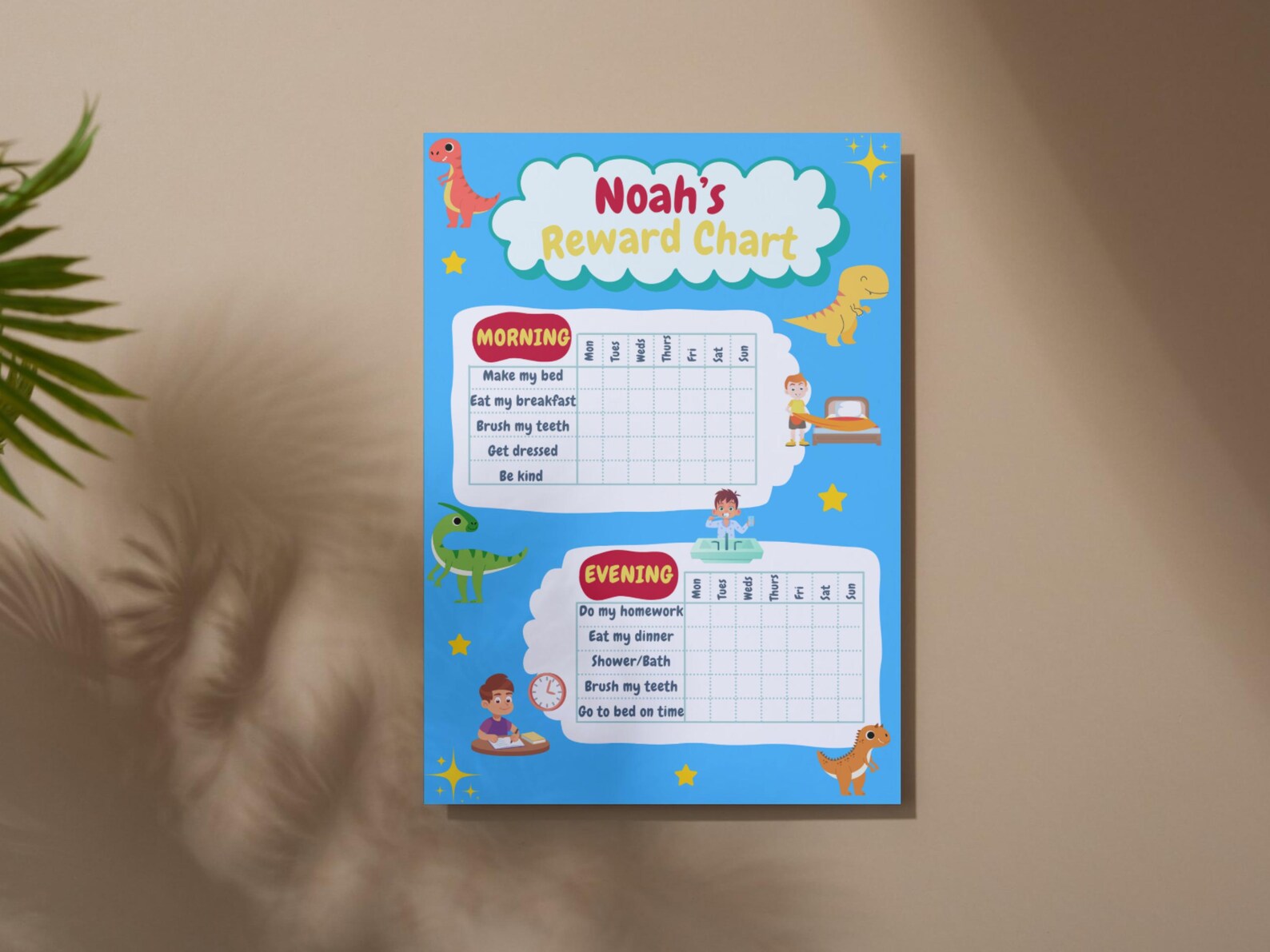 Dinosaur Reward Chart for Kids | Editable Chore Chart | Printable PDF ...