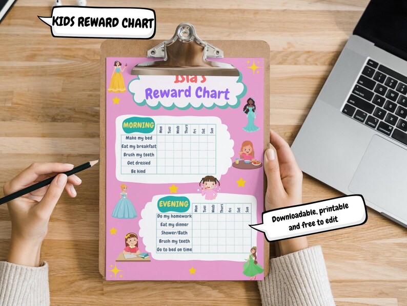 Princess Reward Chart for Kids | Editable Chore Chart | Printable PDF ...