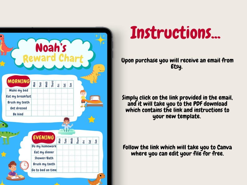 Dinosaur Reward Chart for Kids | Editable Chore Chart | Printable PDF ...