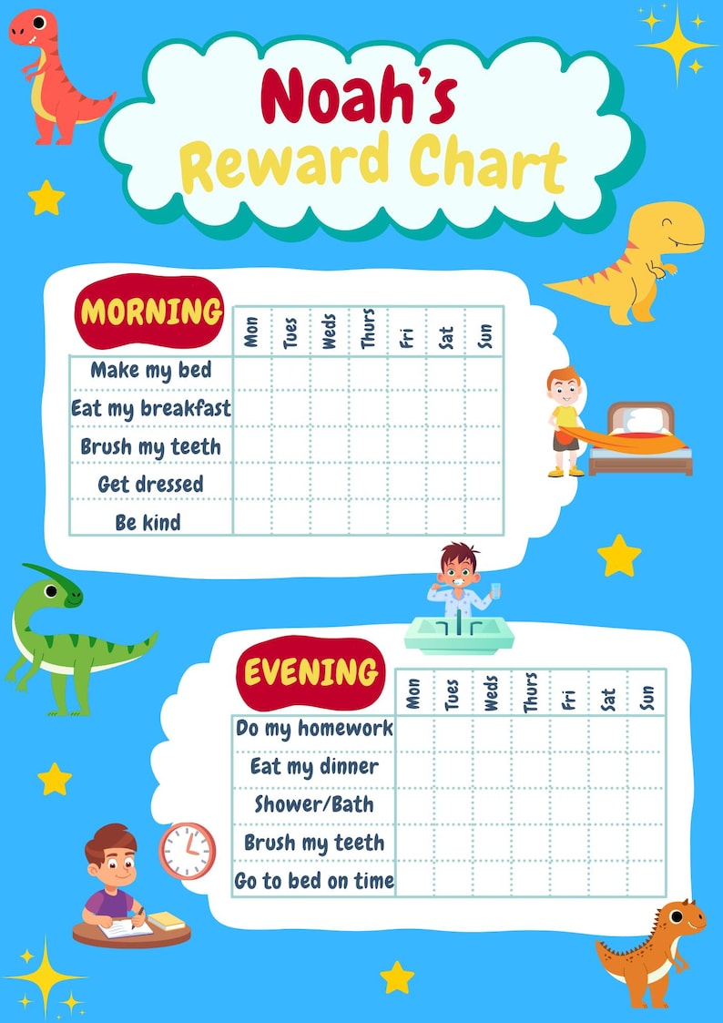 Dinosaur Reward Chart for Kids | Editable Chore Chart | Printable PDF ...
