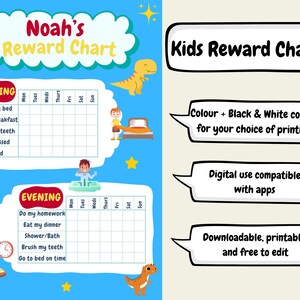 Dinosaur Reward Chart for Kids | Editable Chore Chart | Printable PDF ...