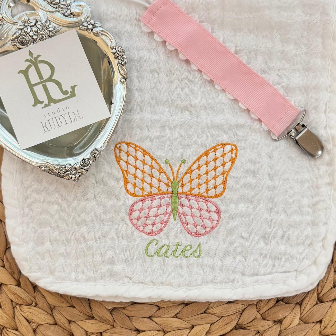 The Bitty Set | Muslin Bib, Burp Cloth, Paci Clip | Monogrammed ...