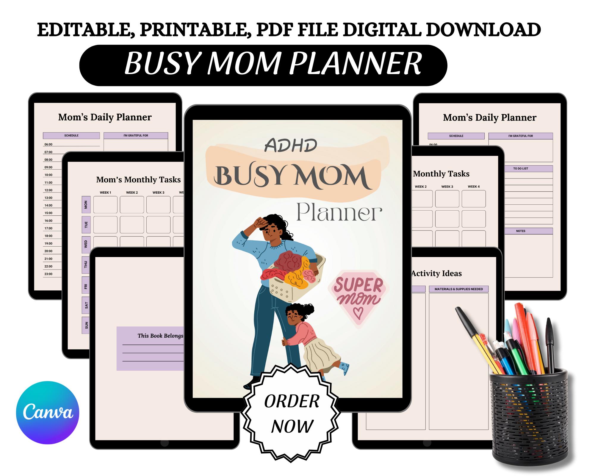 ADHD Busy Mom Planner, Mom Planner 2025 - 2026 Undated, Mom Digital ...