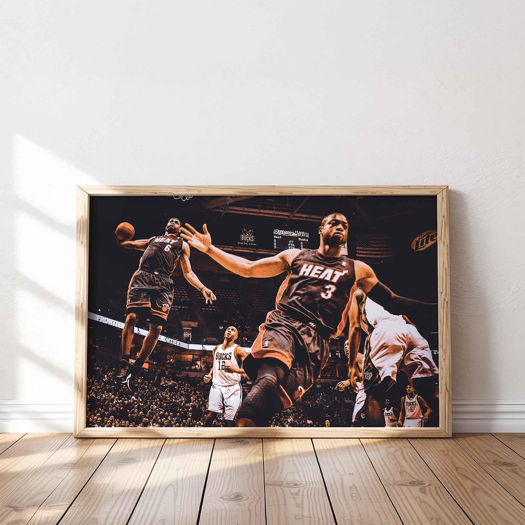 Lebron James Dwyane Wade Iconic Dunk Poster Print or Canvas Wall Art ...