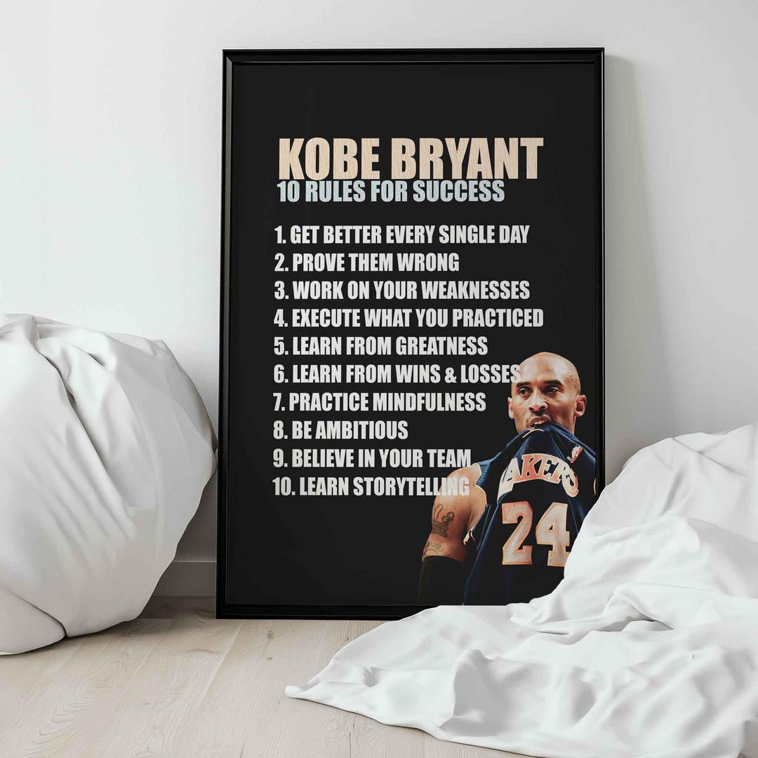 Kobe Bryant 10 Rules Poster Print, Mamba Mentality NBA Lakers Legend ...