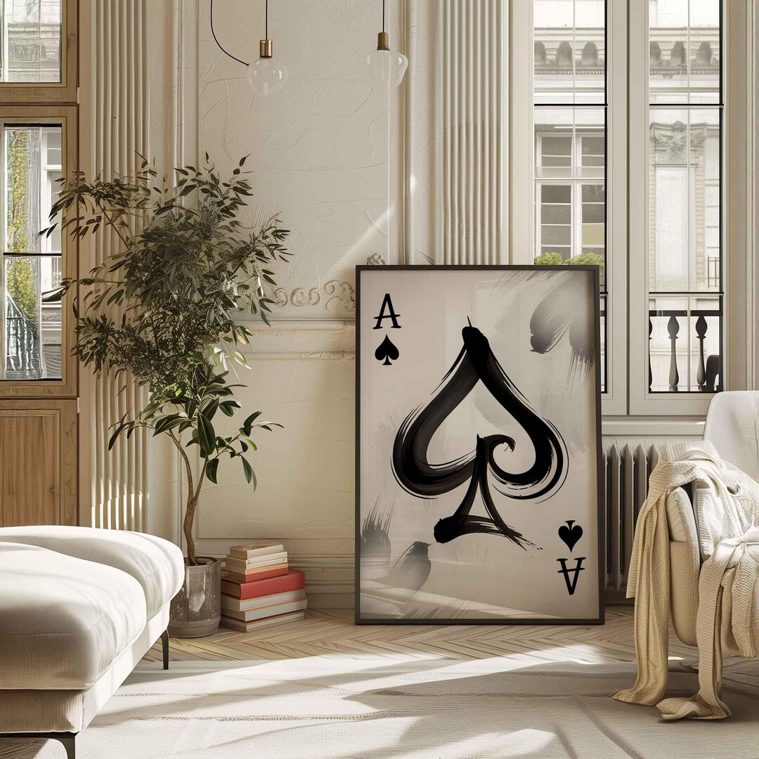 Minimalist Ace of Spades Ink Brush Poster Print | Modern Canvas Wall ...