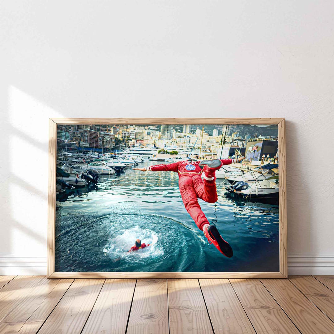 Charles Leclerc Ferrari Monaco GP Pool Jump F1 Poster Print or Canvas ...