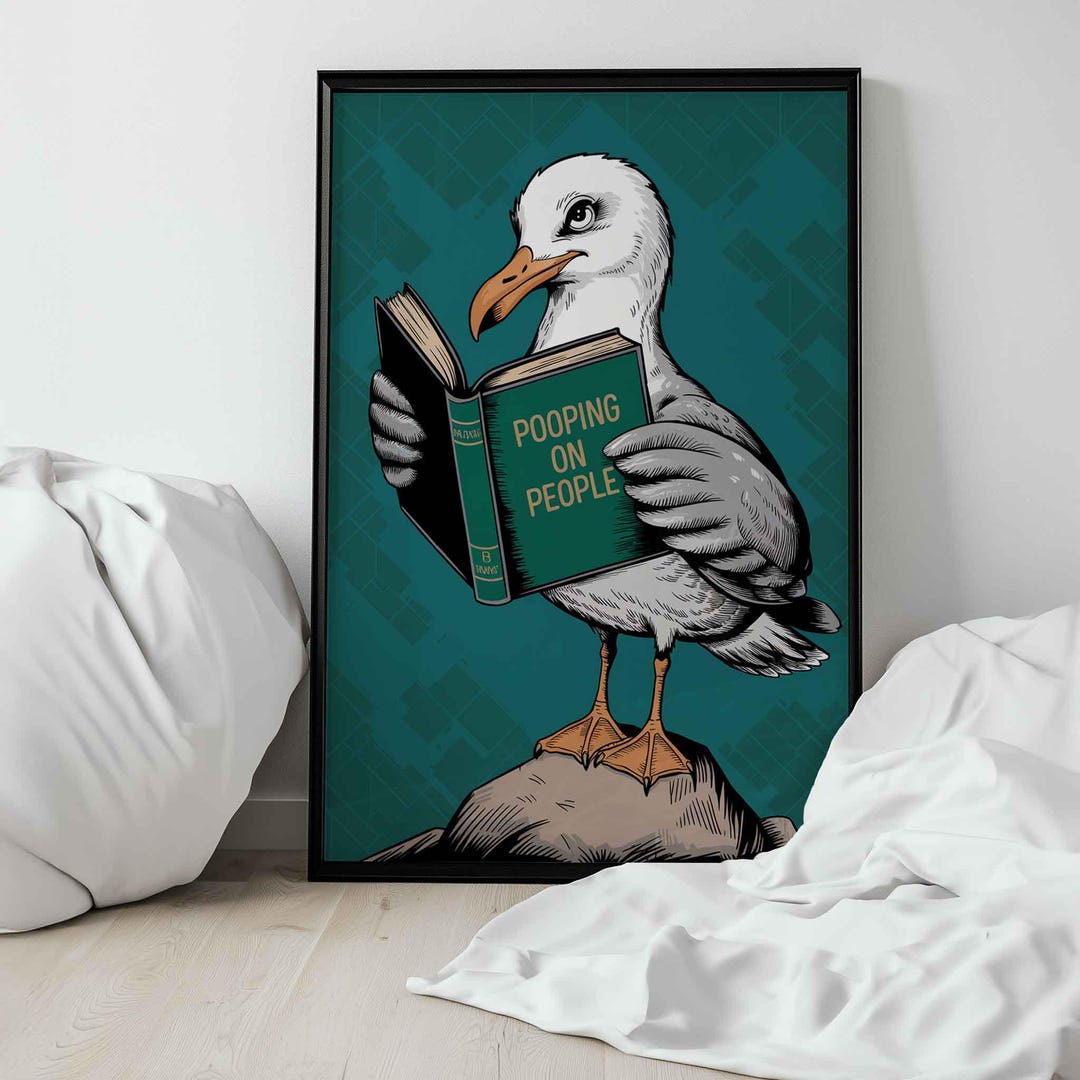 Pooping on People | Funny Seagull Reading Book Poster or Canvas Wall ...