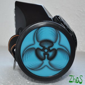 Cyber Mask Cybergoth Mask Black Gas Mask Blue BIOHAZARD Simbol Toxic ...