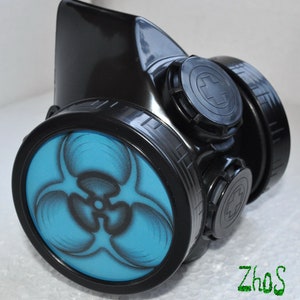 Cyber Mask Cybergoth Mask Black Gas Mask Blue BIOHAZARD Simbol Toxic ...