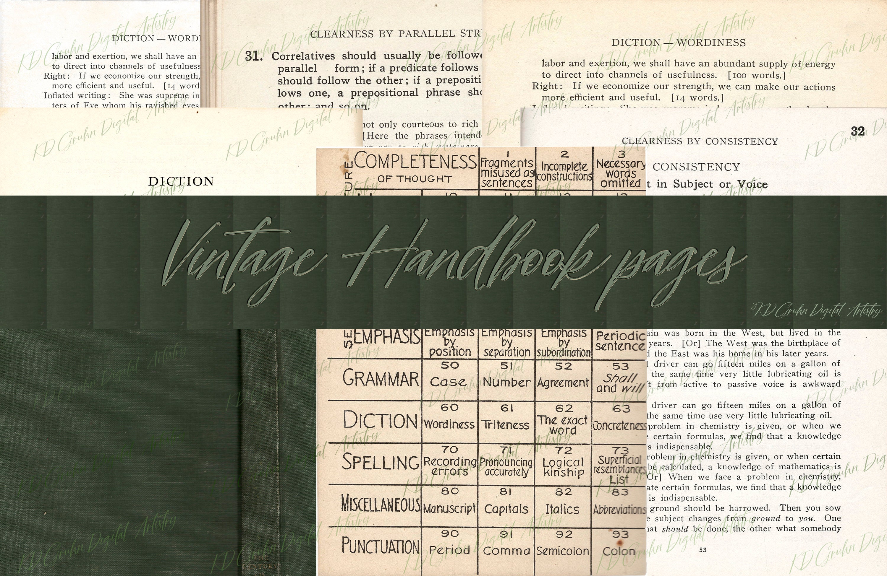 Printable Vintage Handbook Digital Pages | Etsy