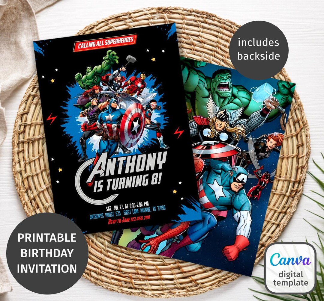 Printable Boy Birthday Invite, Super Hero Editable Party Invitation ...