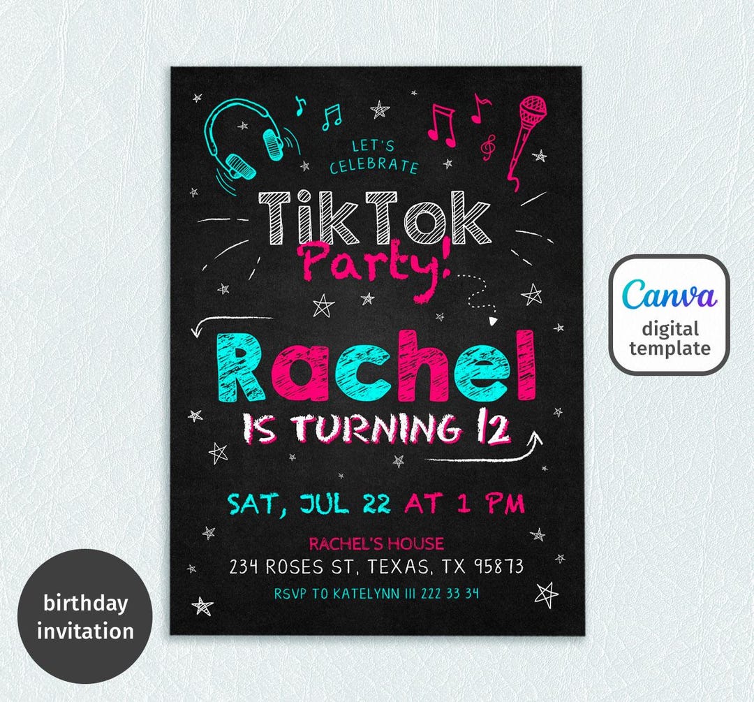 Tiktok Birthday Invitation, Tik Tok Invite, Printable Editable Tiktok ...