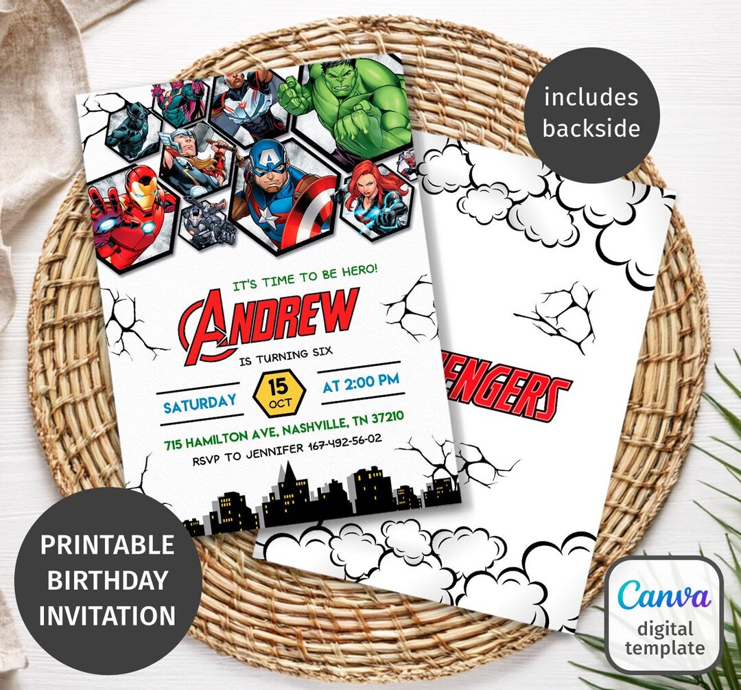 Printable Boy Birthday Invite, Super Hero Editable Party Invitation ...