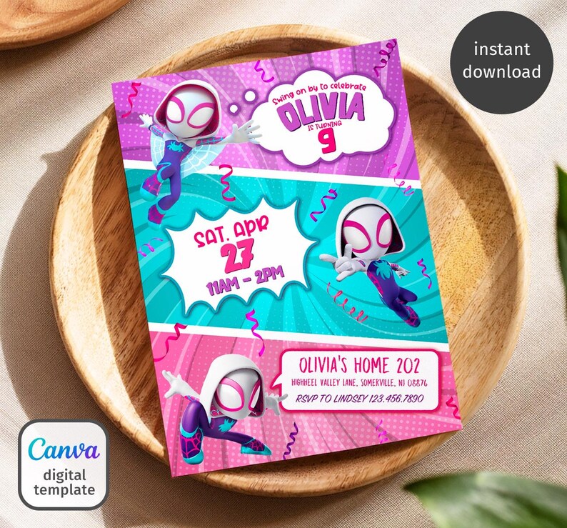 Gwen Birthday Invitation, Spider-verse Girl Birthday Invite, Editable ...