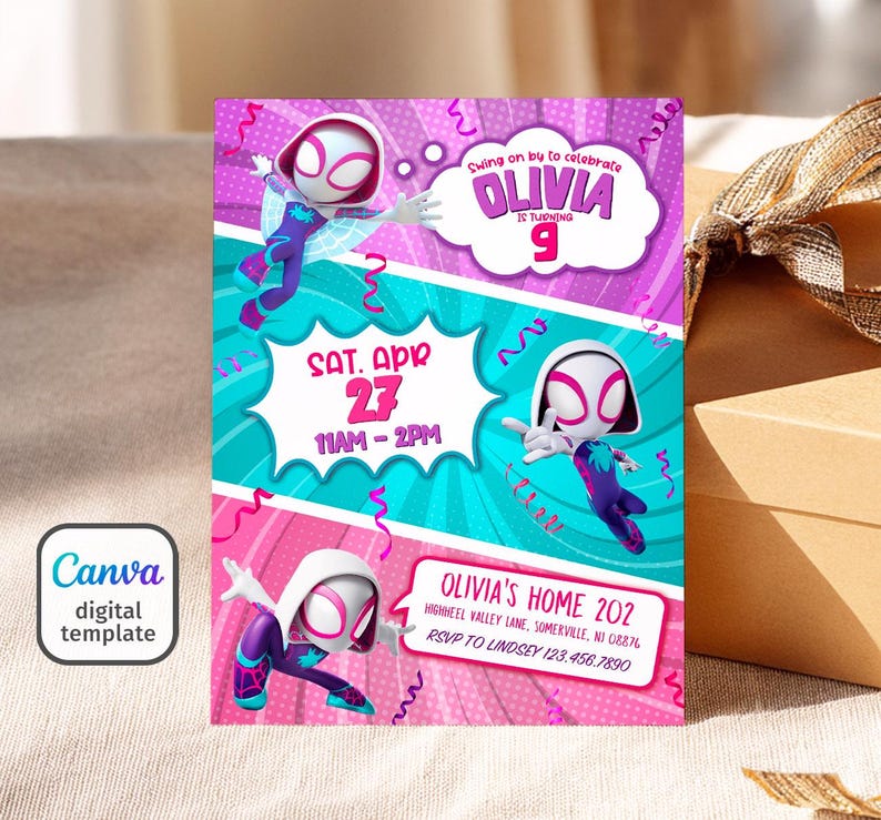 Gwen Birthday Invitation, Spider-verse Girl Birthday Invite, Editable ...