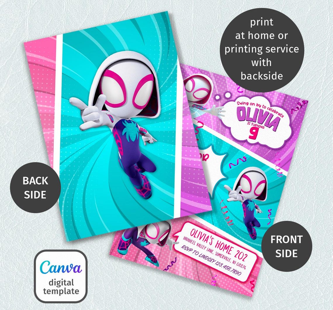 Gwen Birthday Invitation, Spider-verse Girl Birthday Invite, Editable ...
