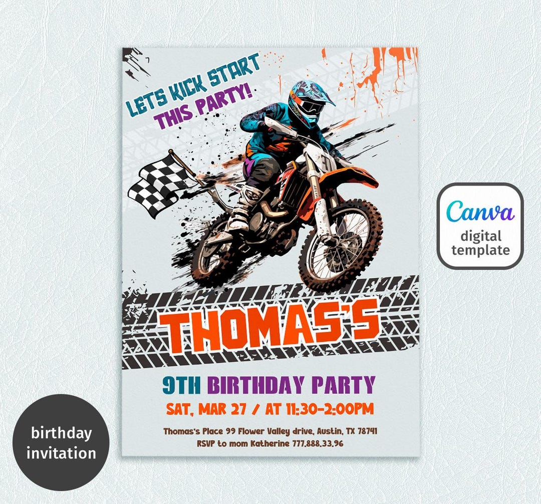 Motocross Birthday Invitation, Bike Birthday Invitation, Extreme ...