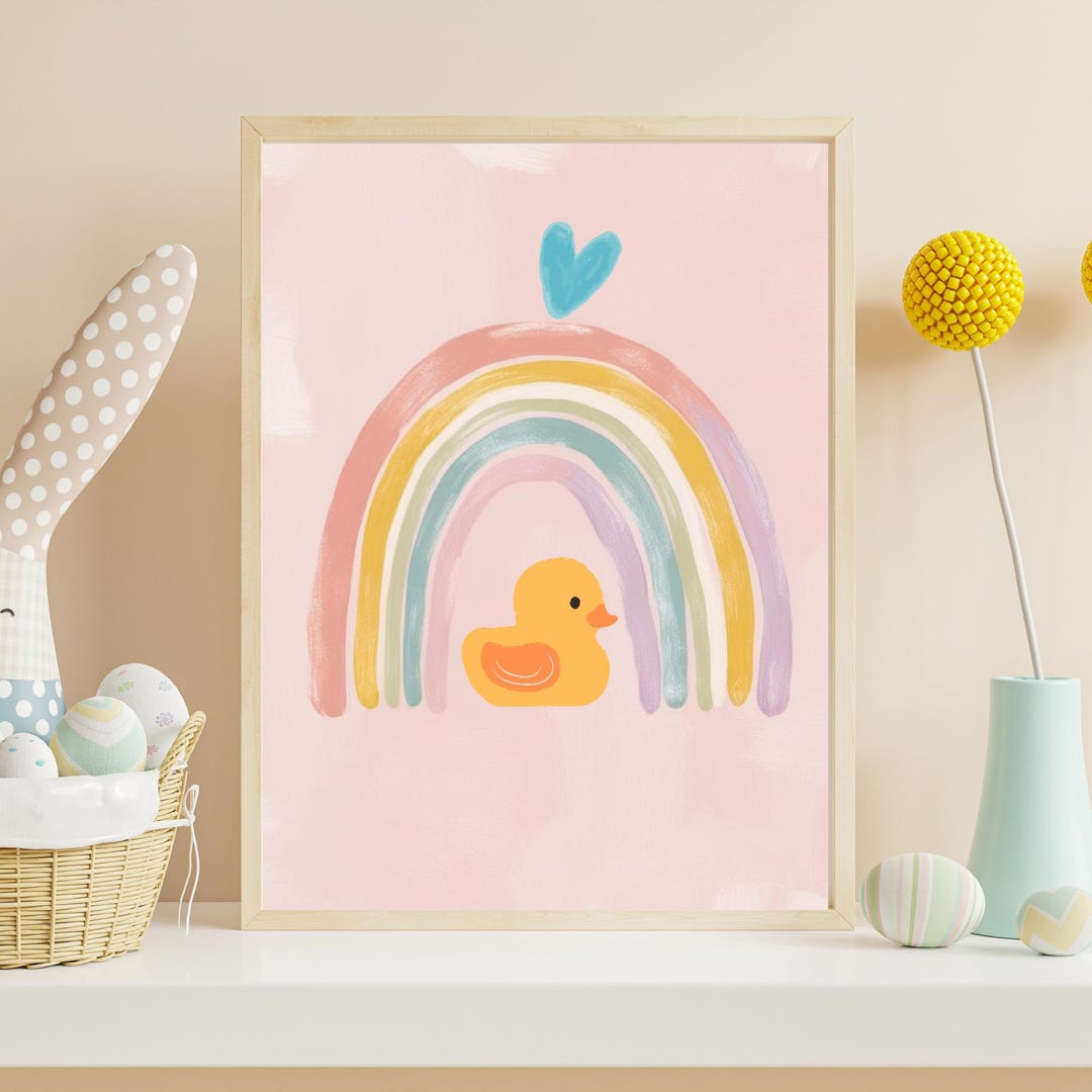 Watercolor Pastel Rainbow Duck Print, Nursery Printable, Cute Duck Wall ...