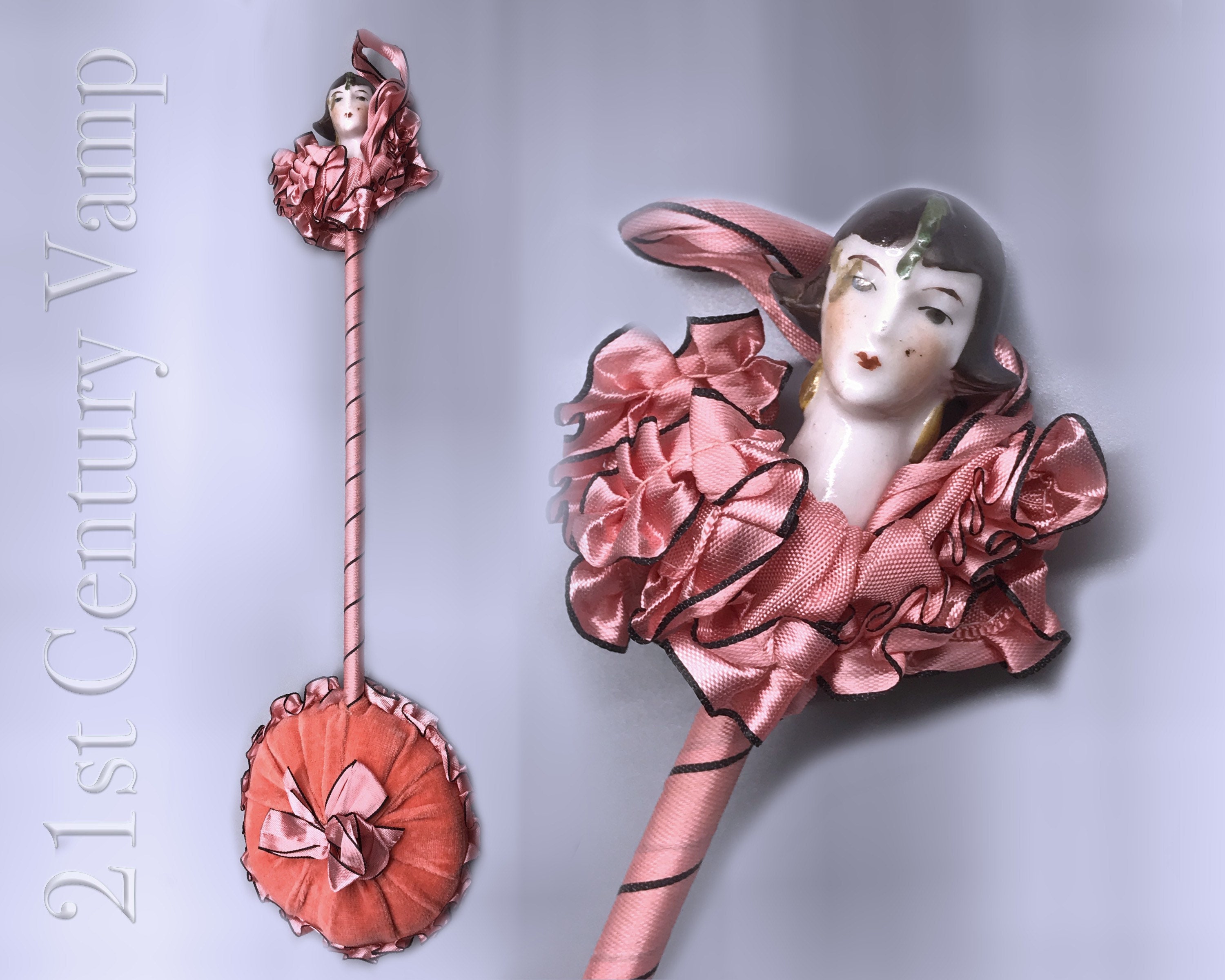 Rare 1920s Powder Puff Wand Flapper Doll. Boudoir. Ruffles. Ribbons ...