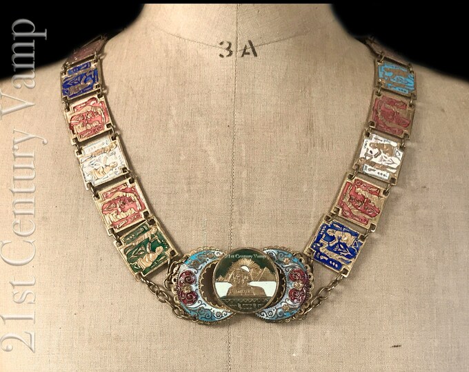 1920s Egyptian Revival Belt. Champlevé Enamel. Art Deco. Flapper ...